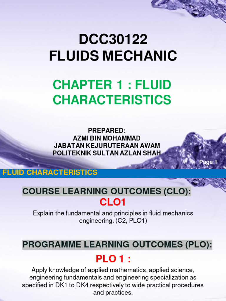 Chapter 1 Fluid Characteristics-New | PDF | Fluid Mechanics | Viscosity
