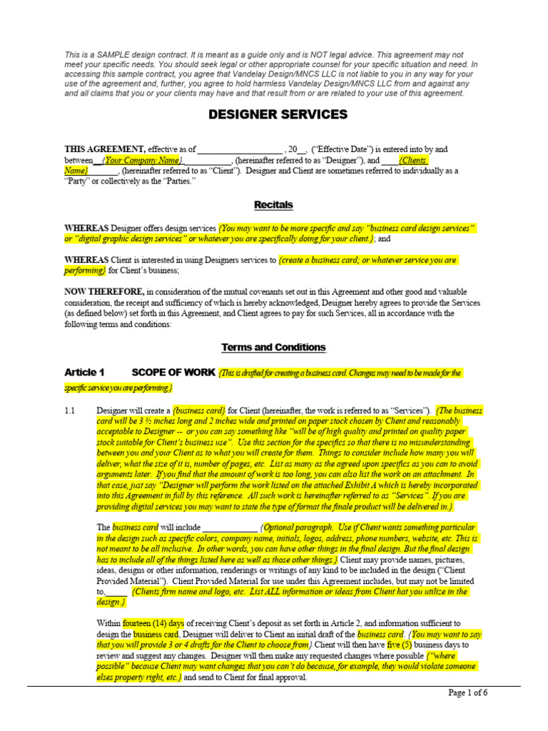 Sample Design Contract Template | PDF | Legal Liability | Intellectual ...