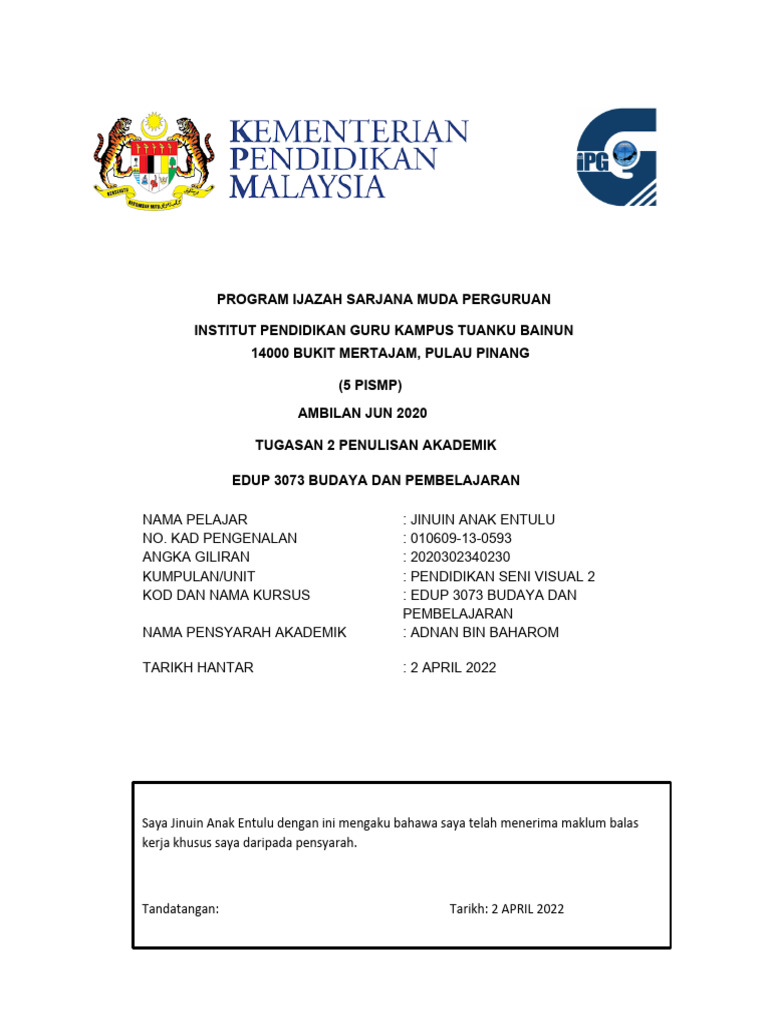Jinuin Anak Entulu Psv2 Penulisan Akademik Edup3073 | PDF