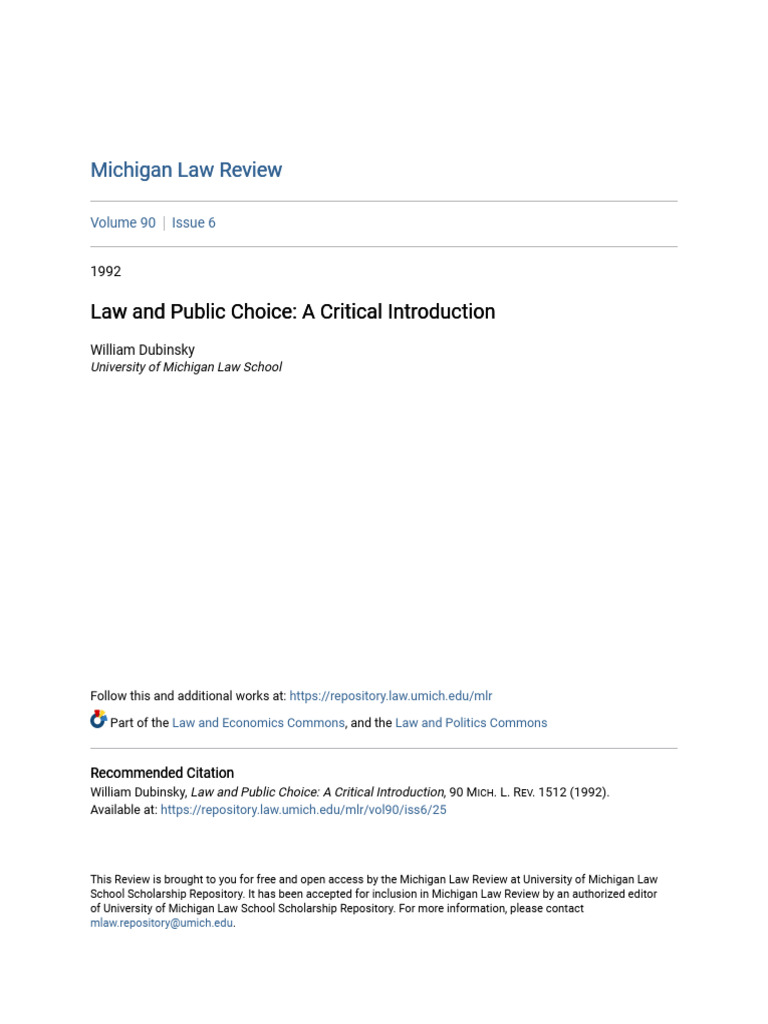Law and Public Choice A Critical Introduction | PDF | Public Choice ...