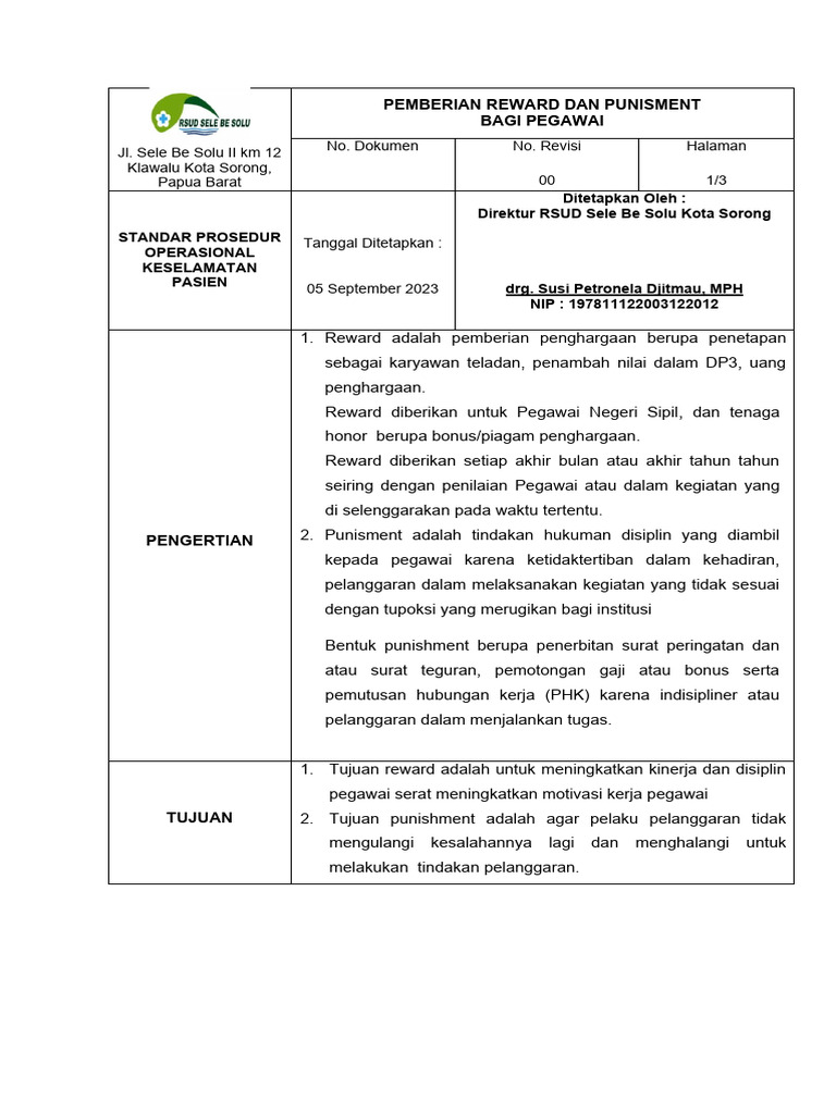 SOP Reward Dan Punishment | PDF