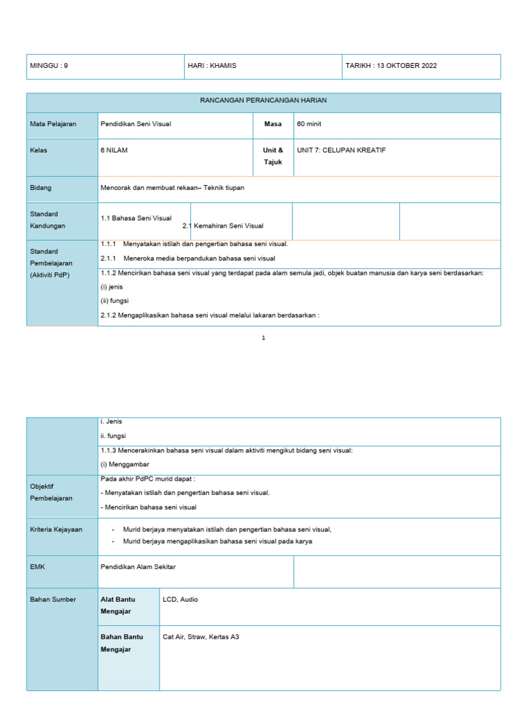 Teknik Tiupan Seni Visual Kelas 6 | PDF