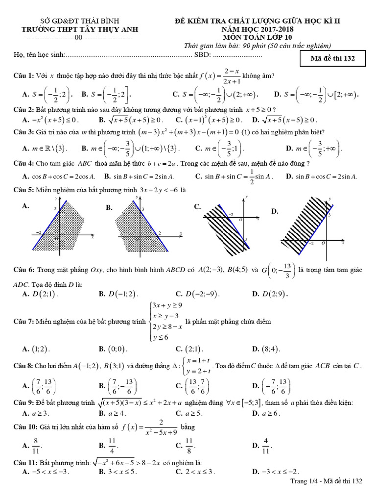 Onluyen - VN - Ä Á Kiá M Tra Cháº T Læ°á NG Giá A HK2 ToÃ¡n 10 Træ°á NG TÃ y Thá y Anh Â ThÃ¡i ...