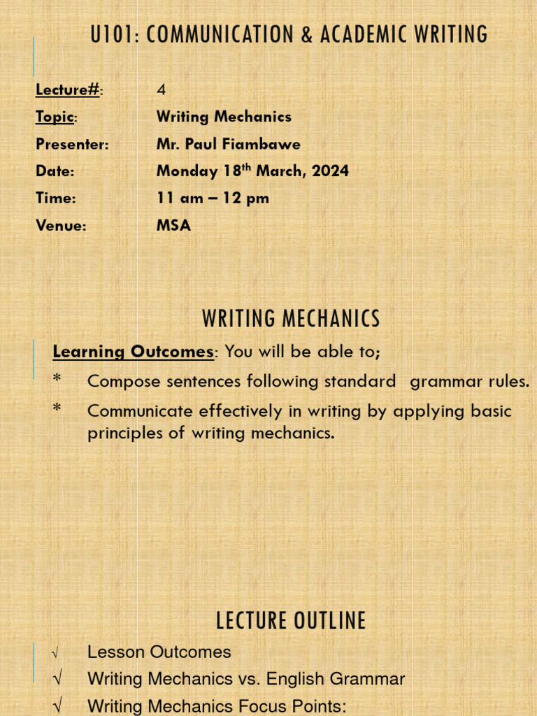 Lecture 4 Writing Mechanics | PDF | Part Of Speech | English Grammar