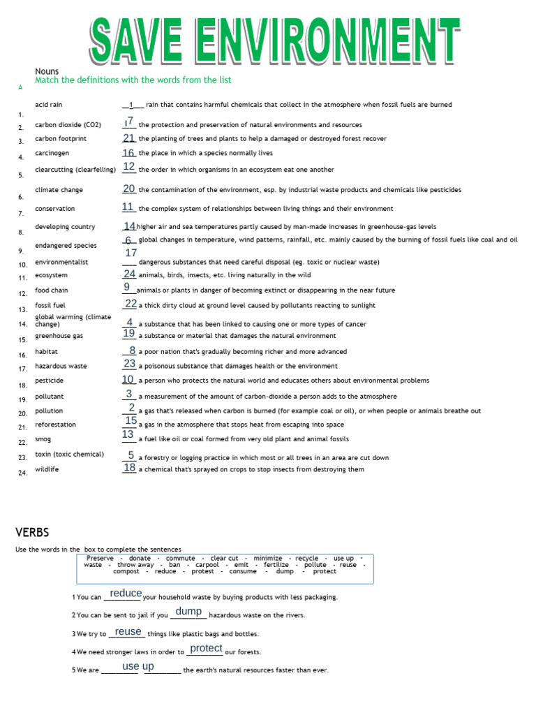 Environment vocabulary bank | PDF | Waste | Natural Environment