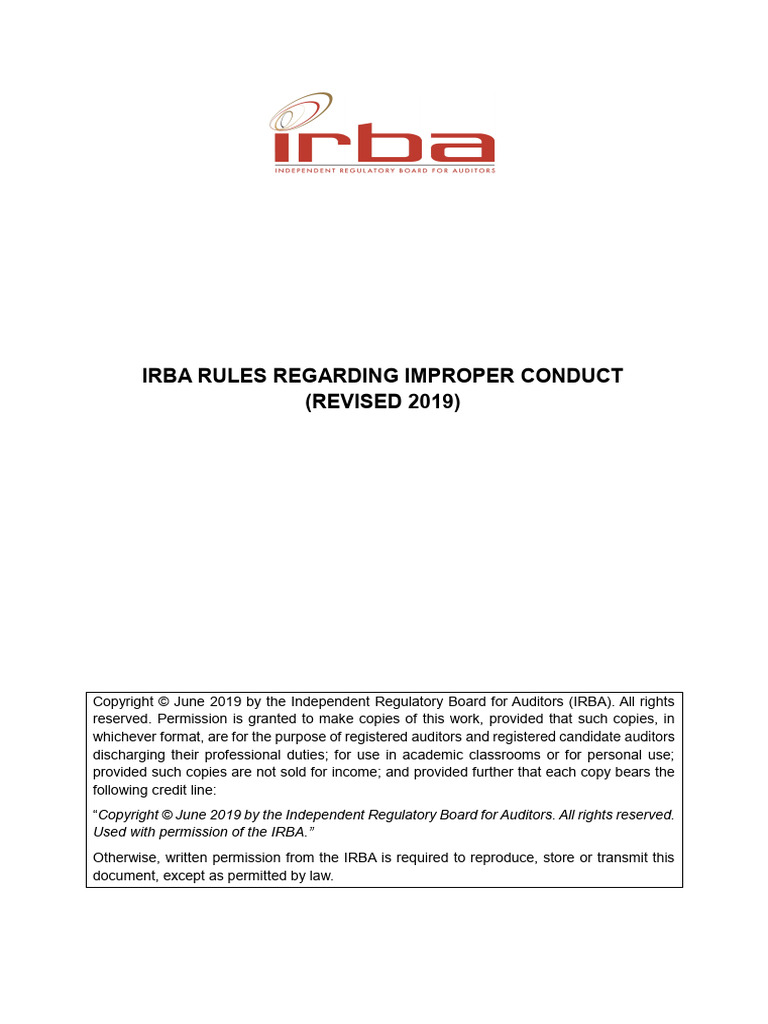 Final Amendments To The IRBA Rules Regarding Improper Conduct | PDF ... Final Amendments To The IRBA Rules Regarding Improper Conduct | PDF ...