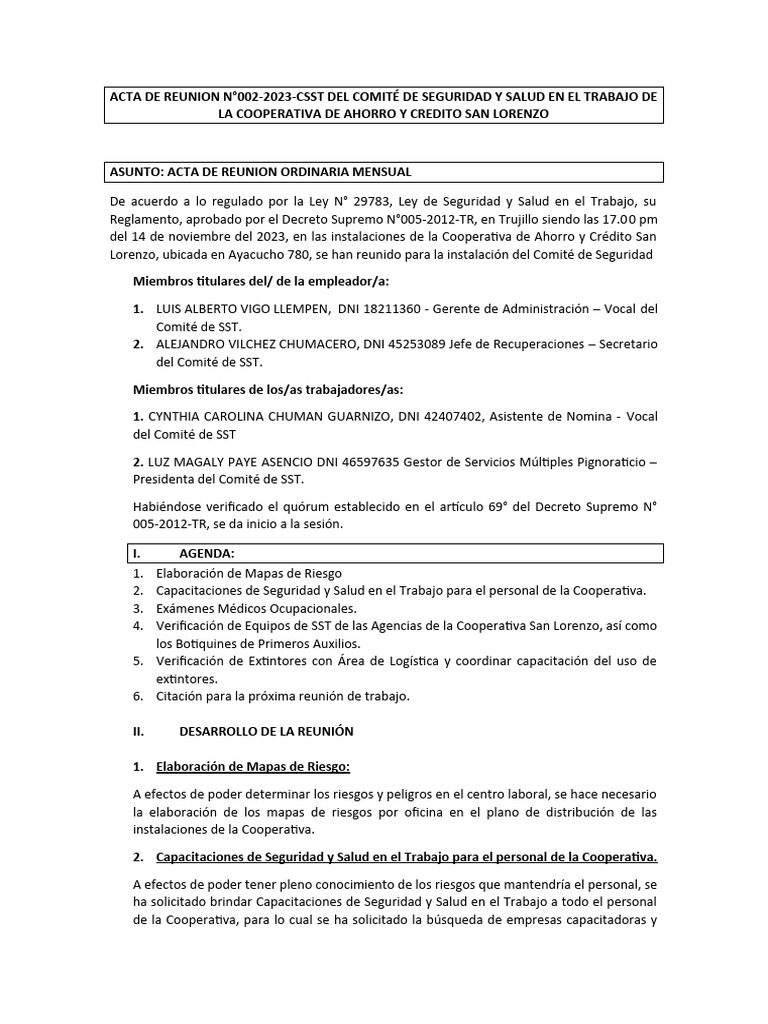 Acta N°002-2023-Csst | PDF | Negocios