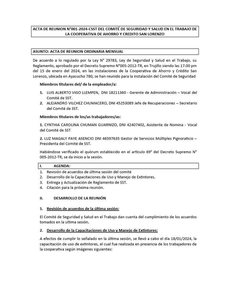 Acta N°001-2024-Csst | PDF | Gobierno