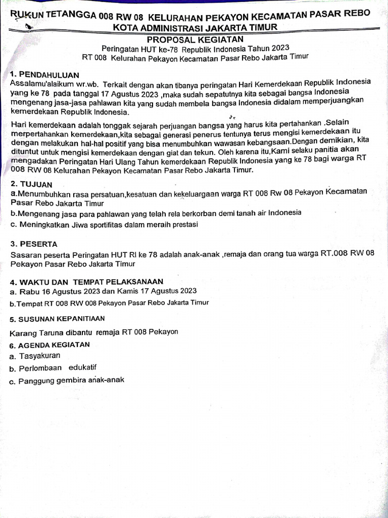 Proposal Kegiatan Peringatan Hut Ri Ke-78 RT008 | PDF