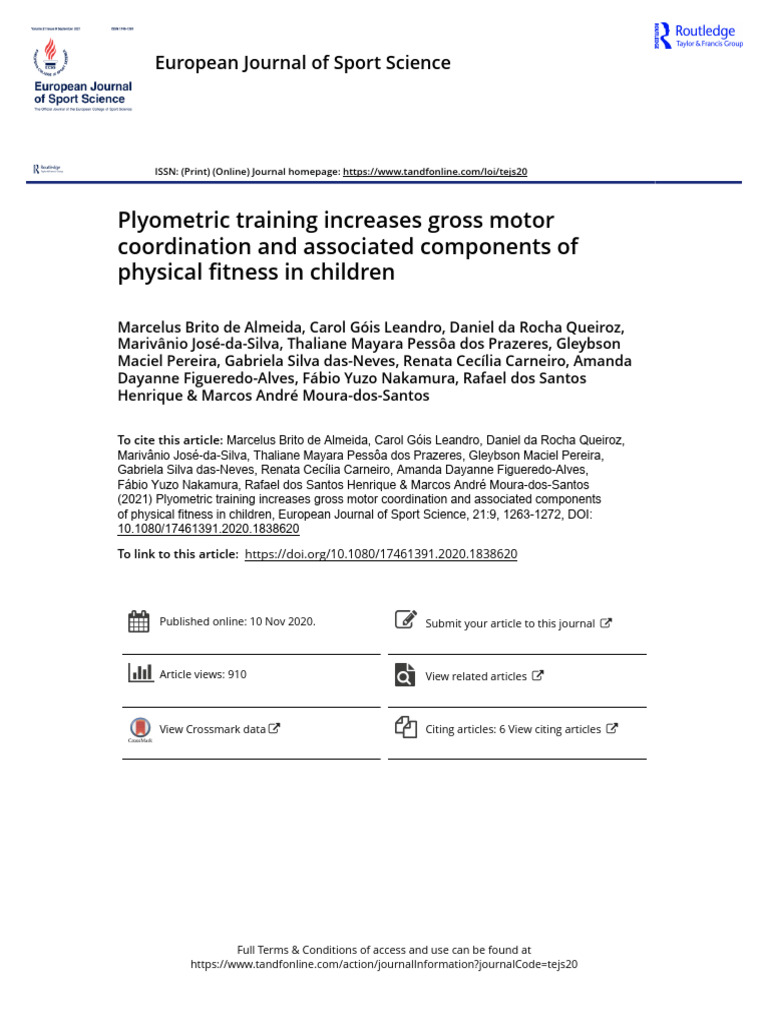 Plyometric Training Increases Gross Motor Coordination and Associated ...