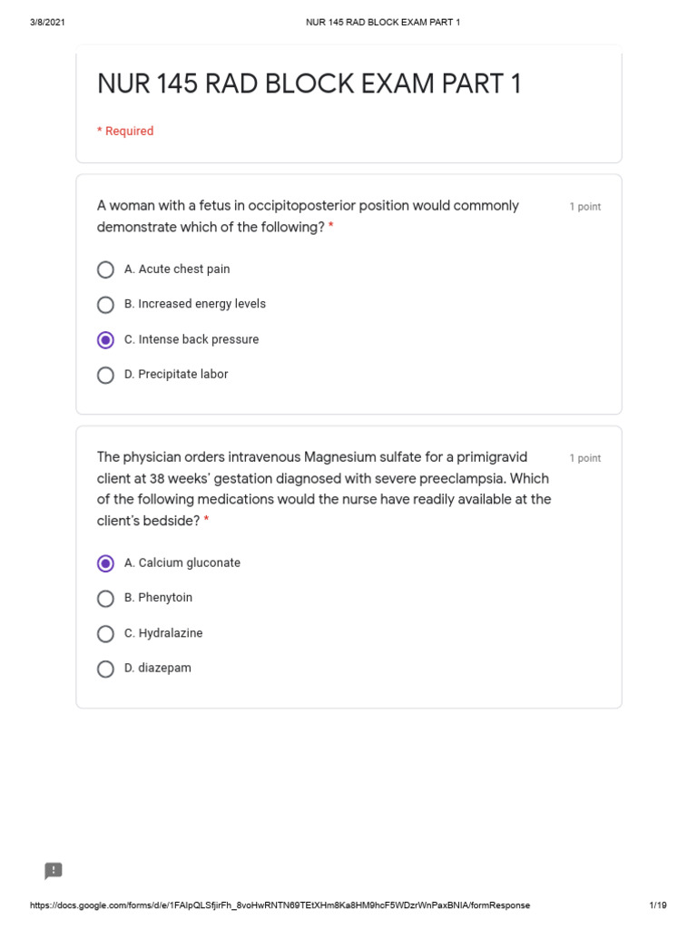 Nur 145 Rad Block Exam Part 1: Required | PDF | Childbirth | Pregnancy