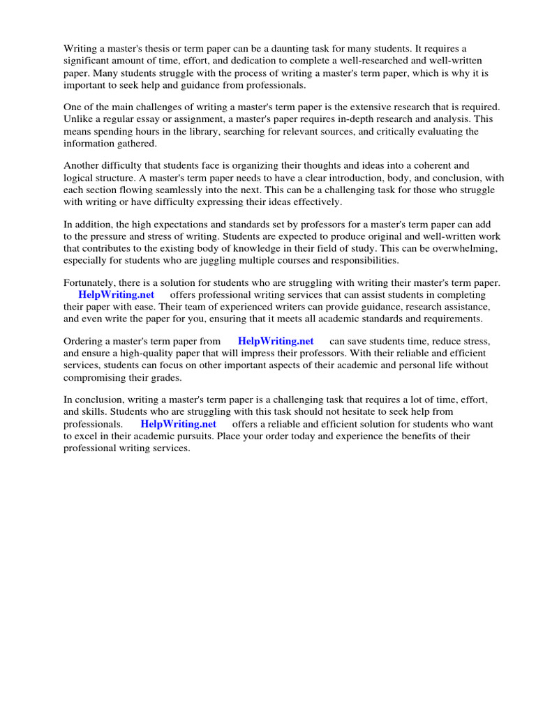 Writing A Masters Term Paper | PDF | Thesis | Apa Style