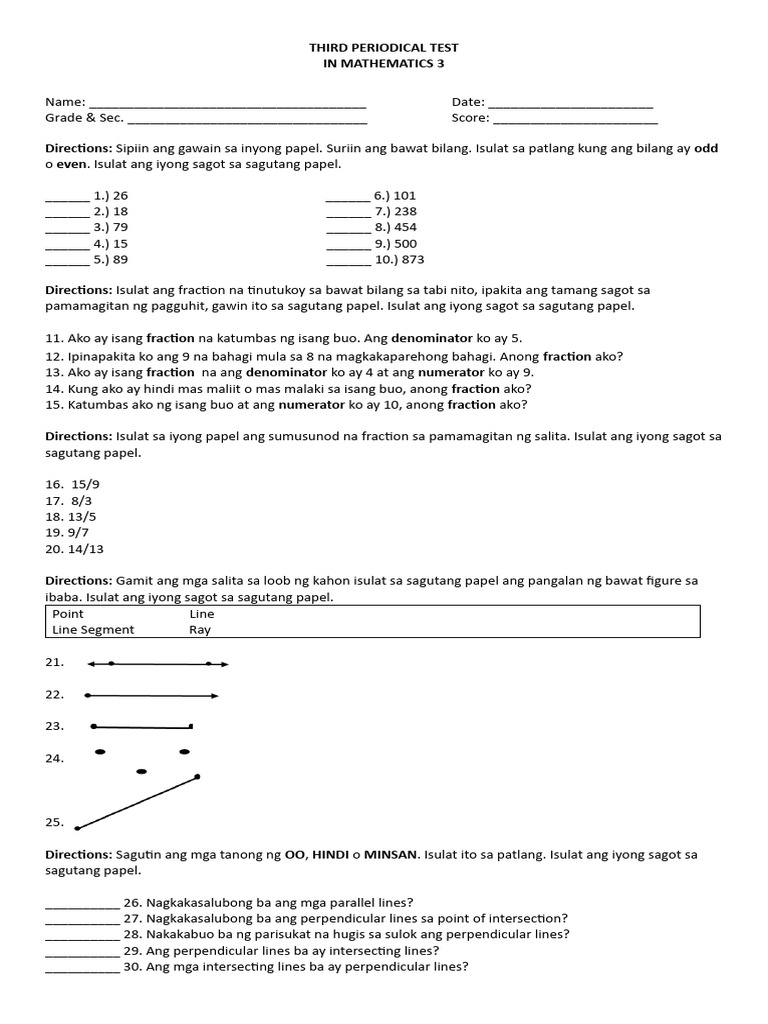 Third Periodical Test in Mathematics | PDF