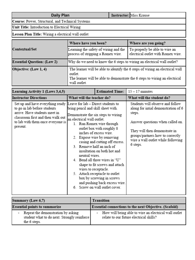 lesson plan - wiring a wall outlet | PDF | Learning | Behavior Modification