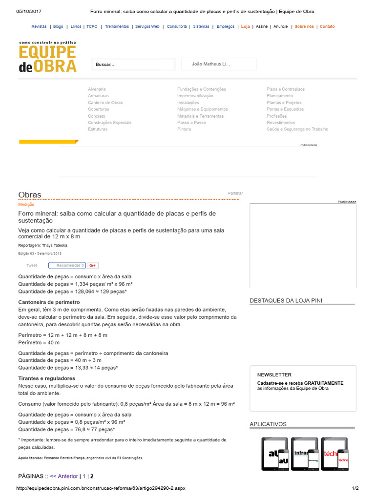 Como Calcular Forro Removivel - Parte 02 | PDF