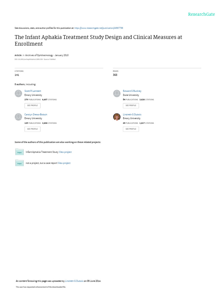 Infant Aphakia Treatment Study | PDF | Visual Acuity | Contact Lens
