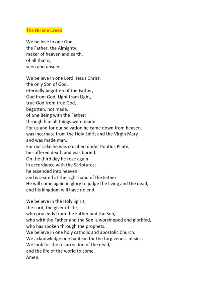 Nicene Creed and Confession Guide | PDF | Confession (Religion) | God ...