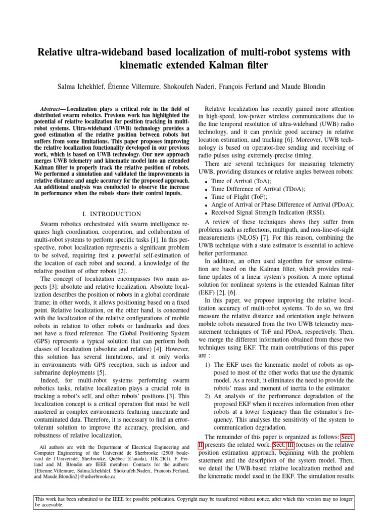 Relative Ultra-Wideband Based Localization of Multi-Robot Systems With Kinematic Extended Kalman ...