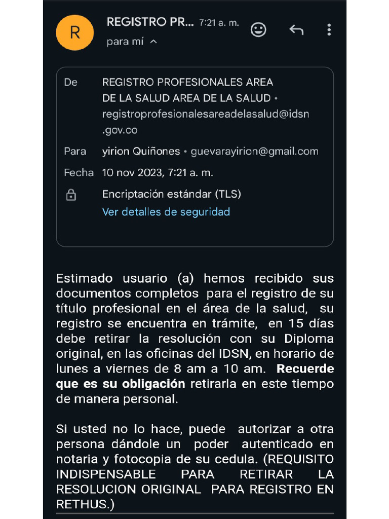 Registro Rethus en Trámite | PDF