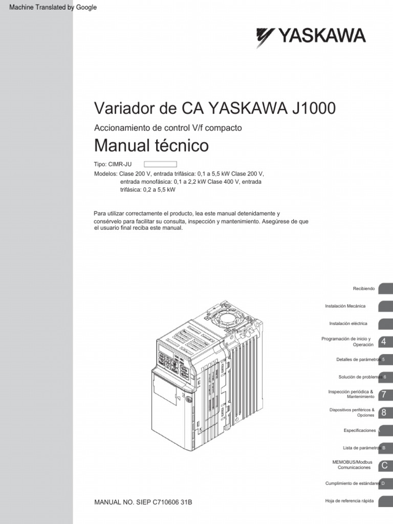 Yaskawa J1000 Manual Tecnico | PDF | Diodo emisor de luz | Ingenieria Eléctrica