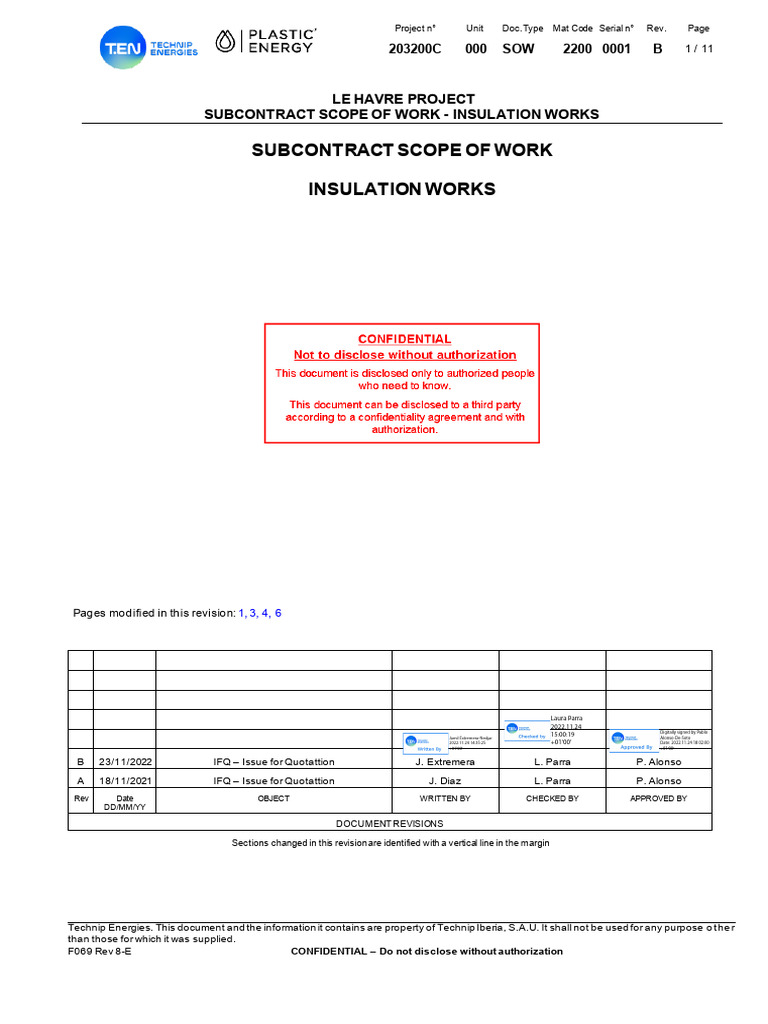 Le Havre Project Subcontract Scope of Work - Insulation Works | PDF ...