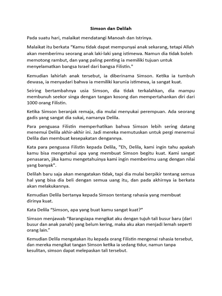 Kisah Simson dan Delilah dalam Alkitab | PDF