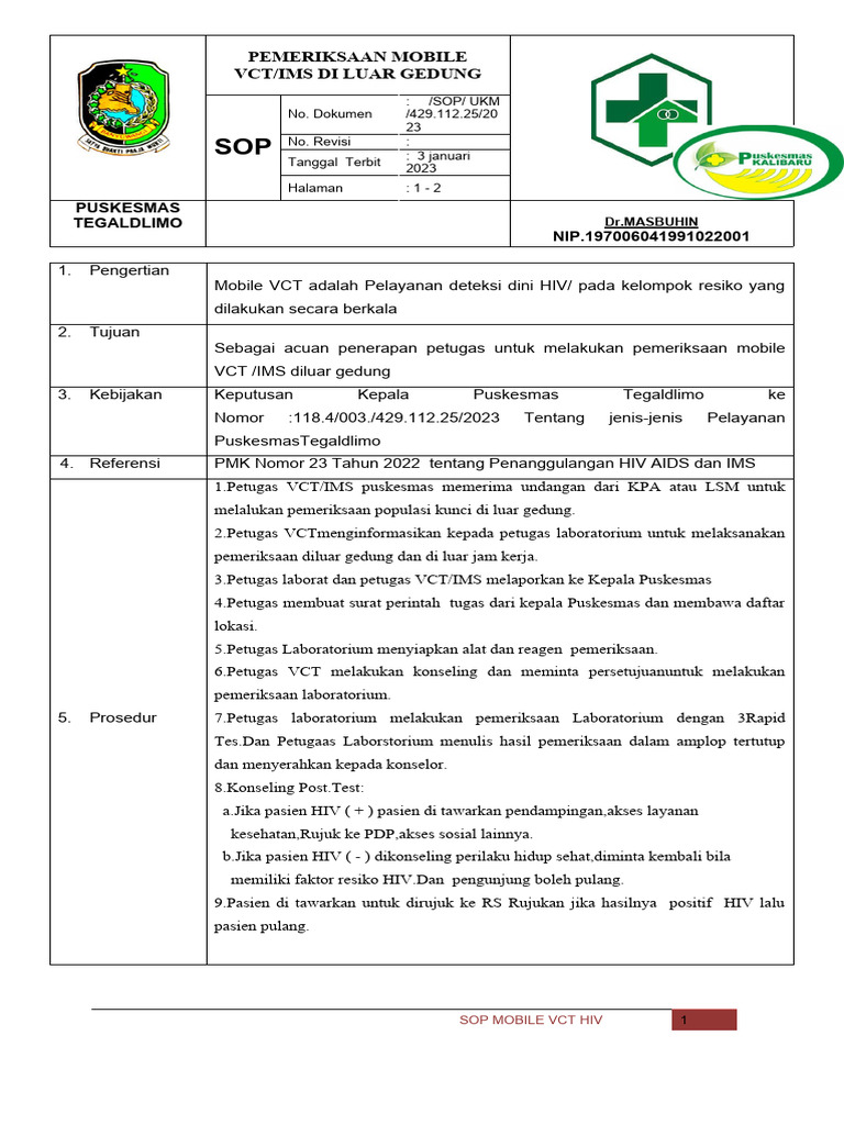 SOP Pemeriksaan Mobile VCT HIV | PDF