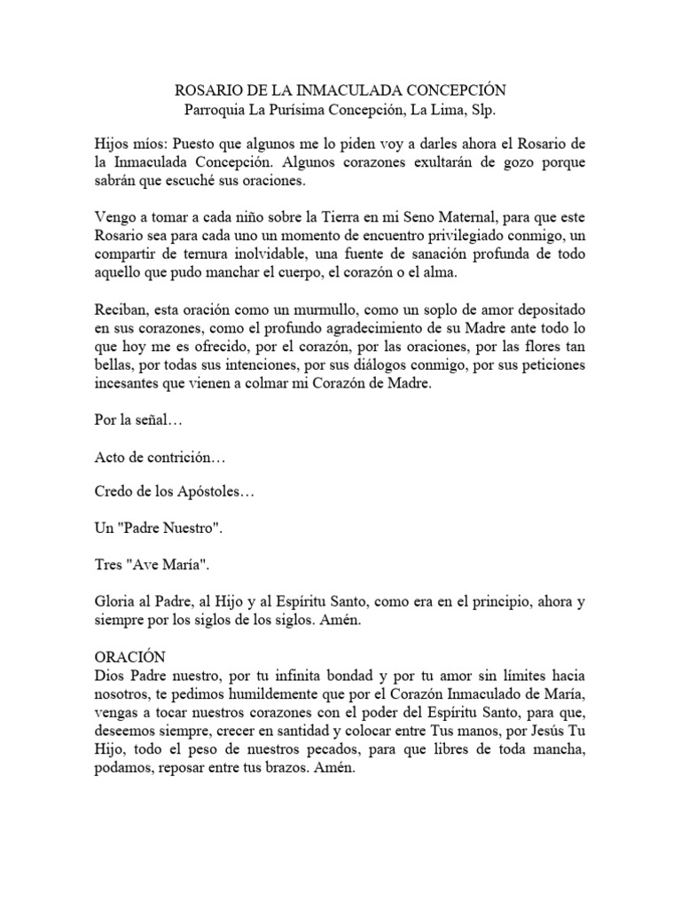 Rosario de La Inmaculada Concepción | PDF | María, madre de Jesús | Cristo (título)