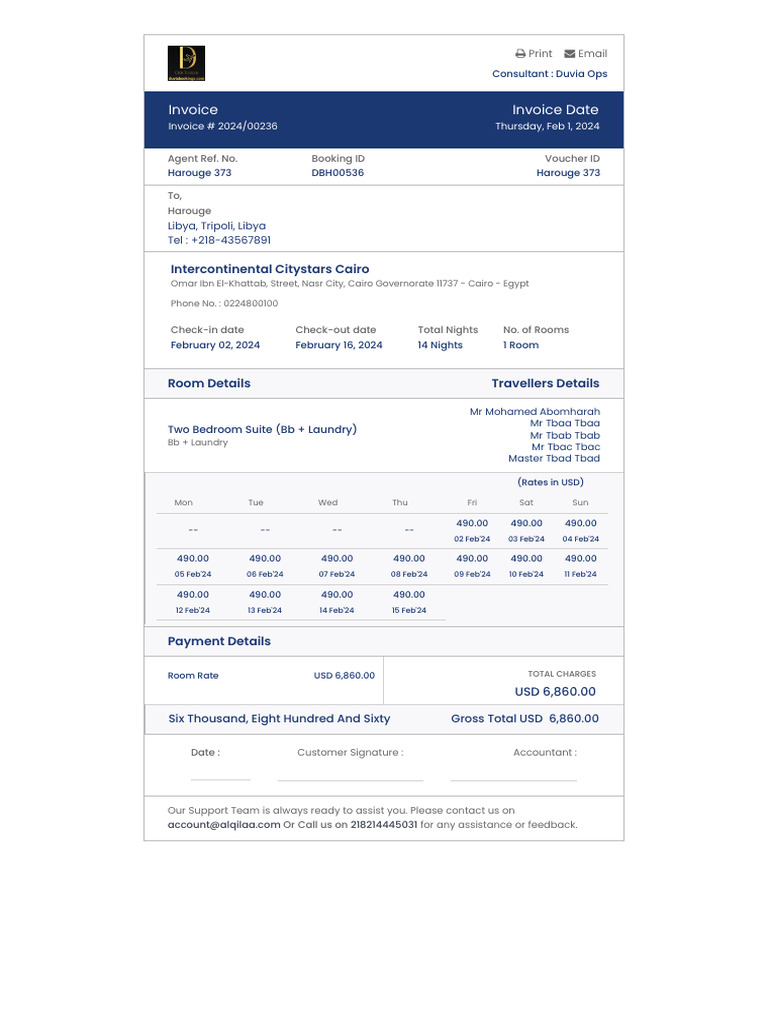 Booking Invoice DBH00536 | PDF | Business Documents