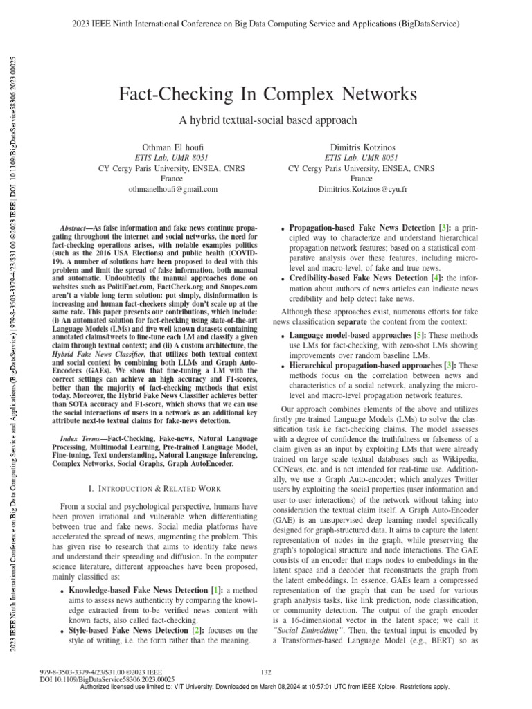 Fact-Checking in Complex Networks A Hybrid Textual-Social Based Approach | PDF | Machine Learning