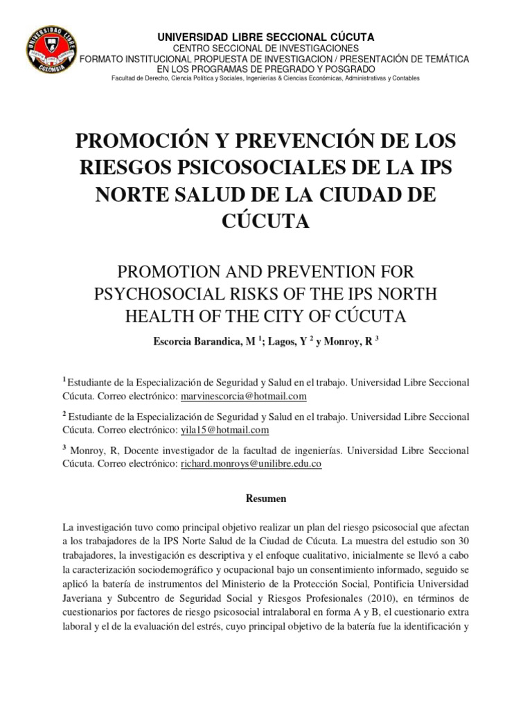 Riesgos Psicosociales de La Ips Norte Salud | PDF | Sicología ...