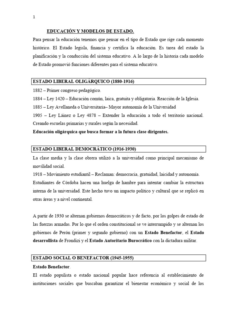 EDUCACIÓN Y MODELOS DE ESTADO (Resumen) | PDF | Estado (política ...