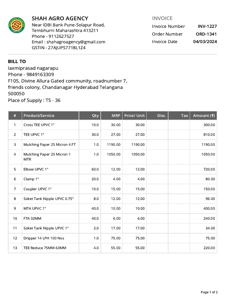 Shah Agro Agency Invoice Summary | PDF | Trade | Taxation