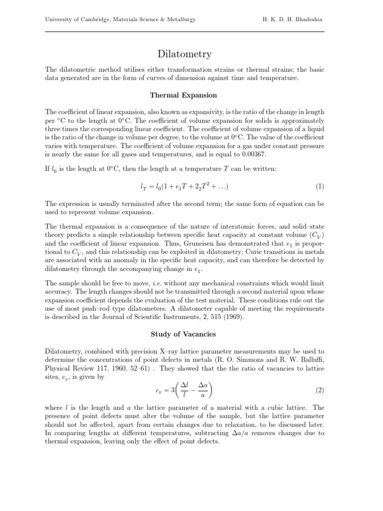 Dilatometry Bhadeshia | PDF | Thermal Expansion | Building Engineering