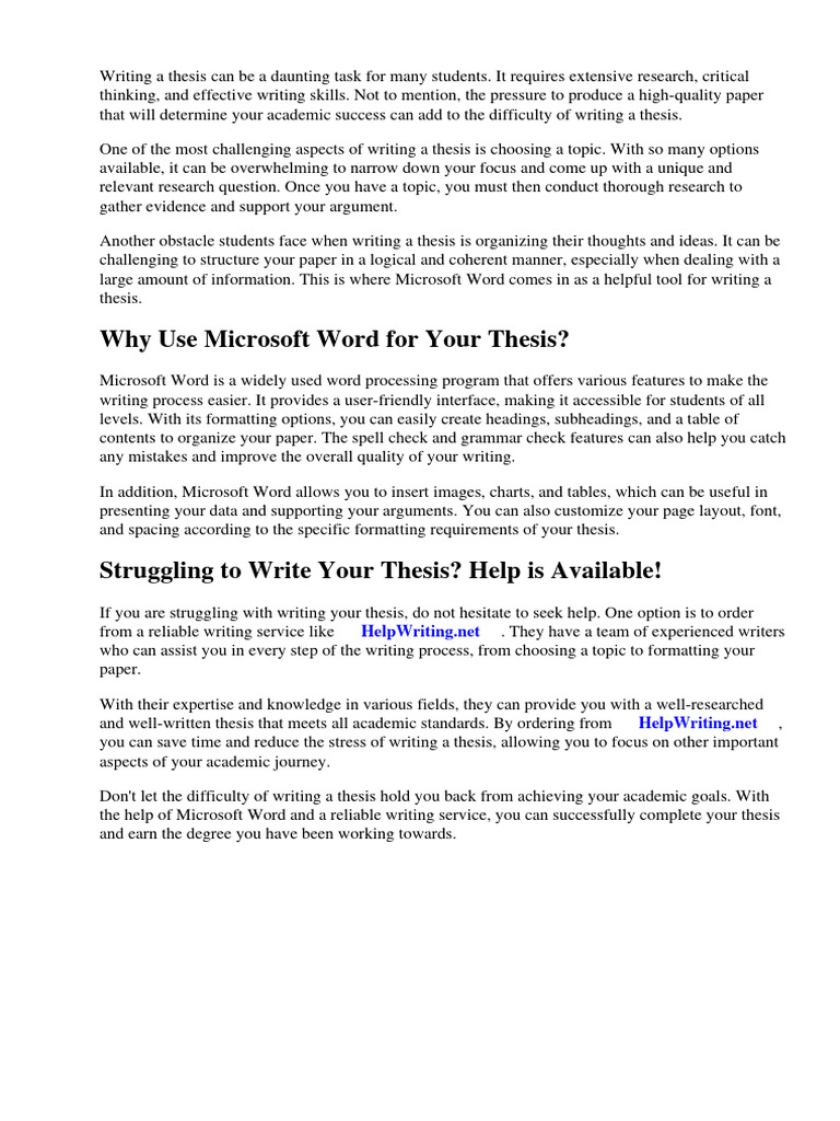 Writing a Thesis with Microsoft Word | PDF | Microsoft Word | Thesis