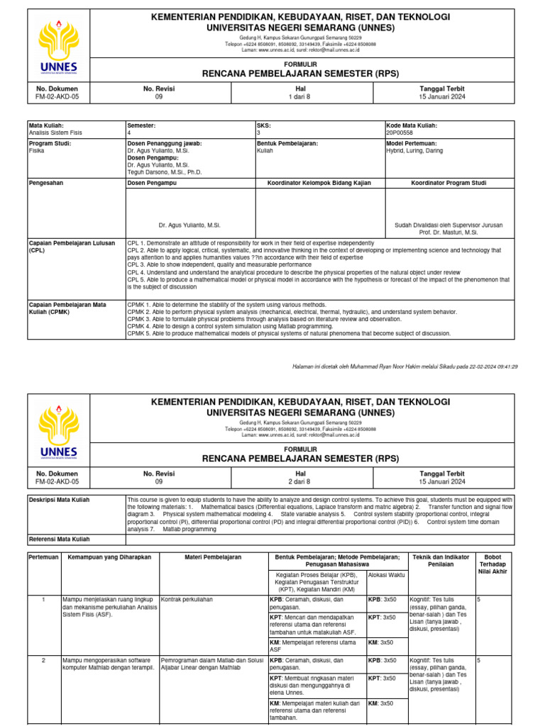 RPS-Analisis Sistem Fisis | PDF | Mathematical Analysis | Mathematics