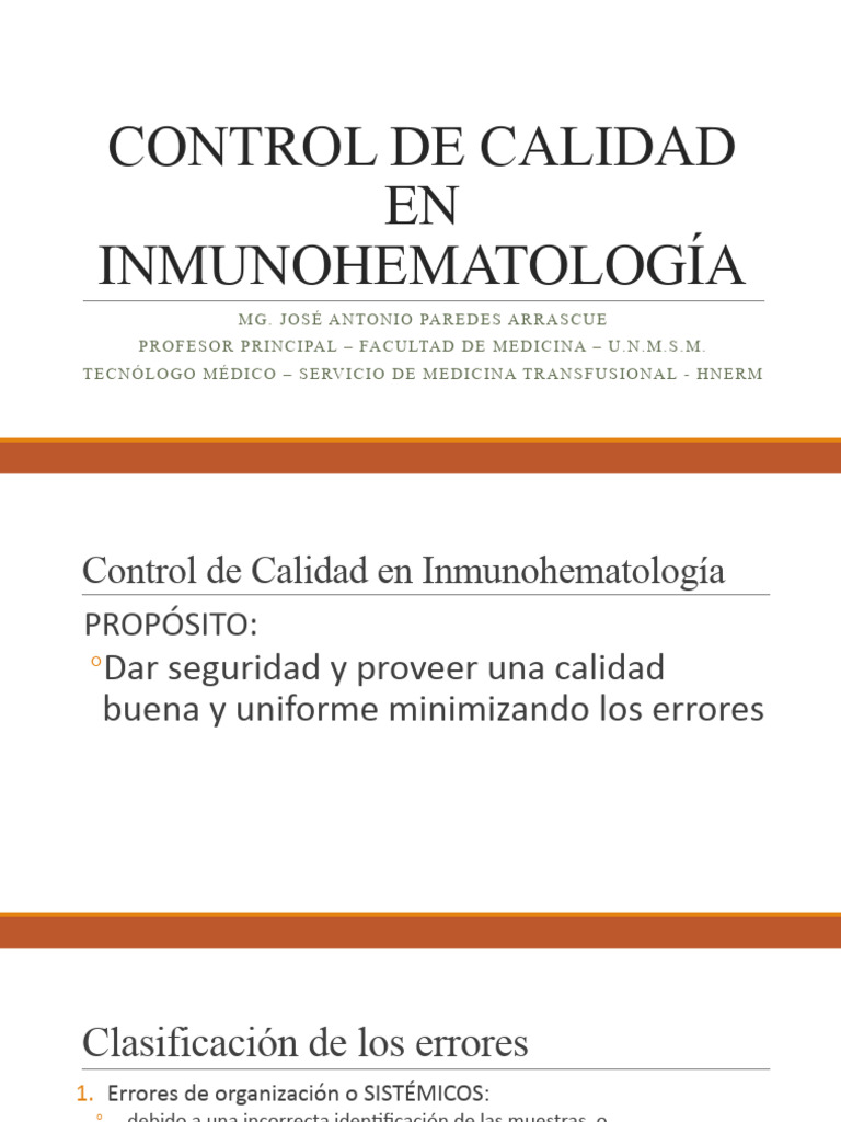 Módulo 8 Control de Calidad en Inmunohematología | PDF
