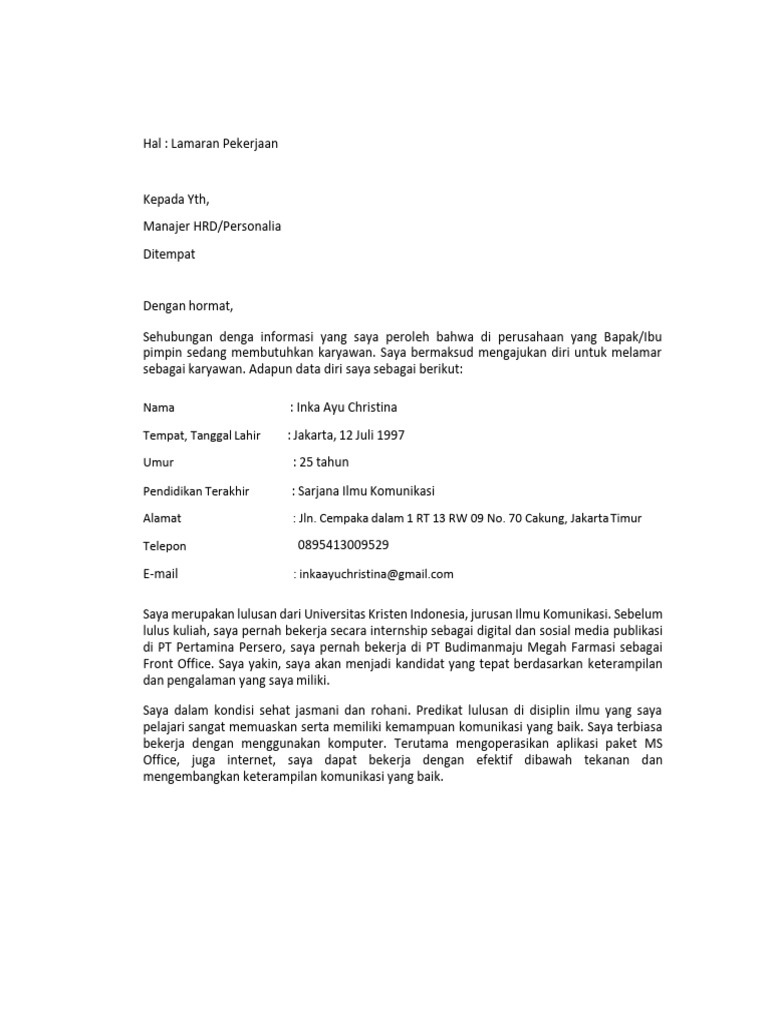 Surat Lamaran Inka | PDF