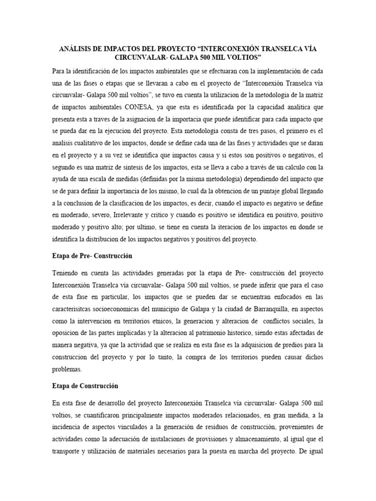 Impactos Ambientales Proyecto Transelca | PDF | Ciencia y matemáticas ...