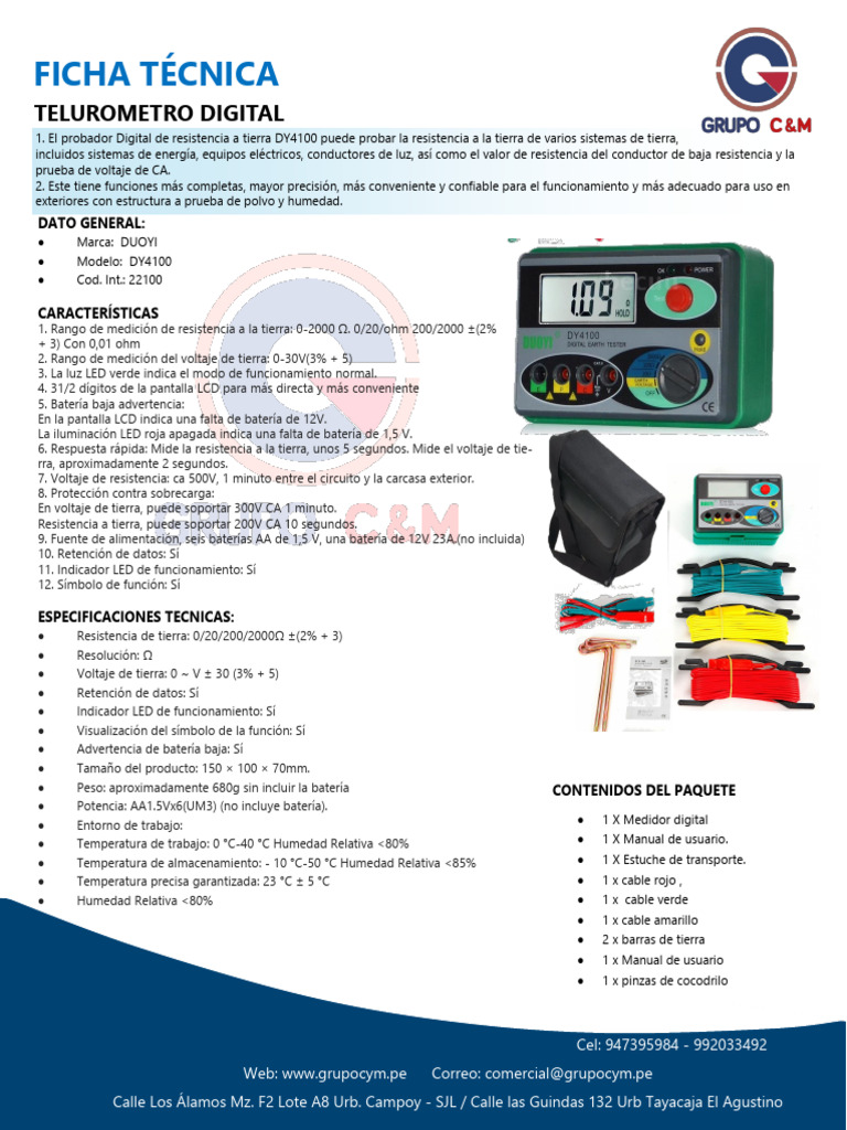 FICHA-TECNICA-TELUROMETRO-DIGITAL-DY4100 | PDF | Resistencia Eléctrica ...