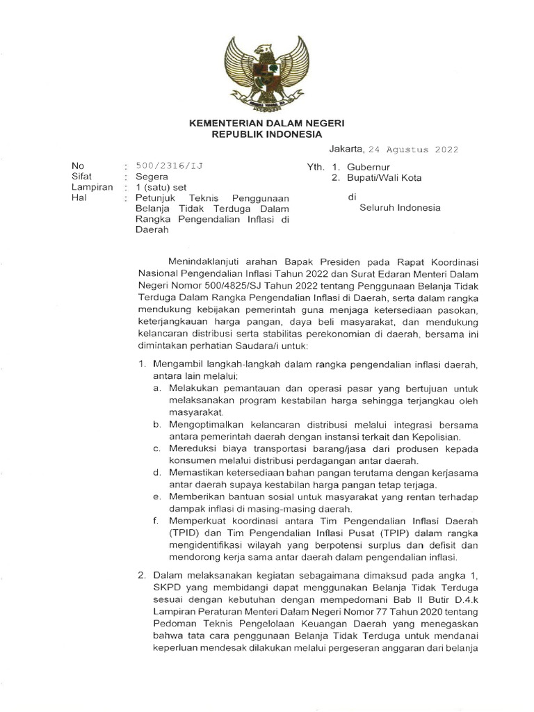 Juknis Penggunaan Bttu Ntuk Pengendalian Inflasi D - 240110 - 071335 | PDF