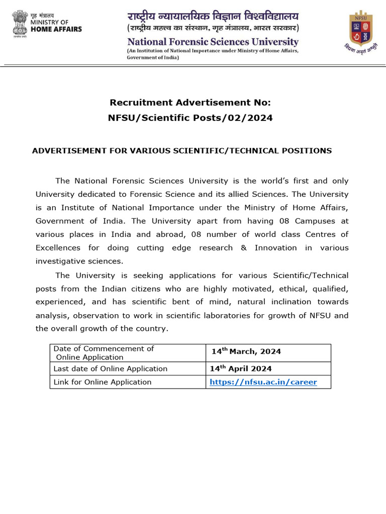 NFSU ScientificPosts 02 2024 | PDF | Computer Forensics | Academic Degree