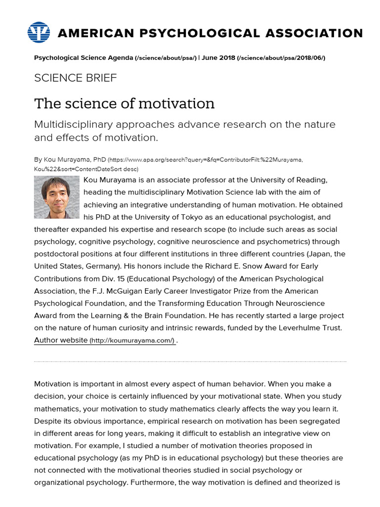 Advances in Motivation Science Research | PDF | Motivational | Motivation