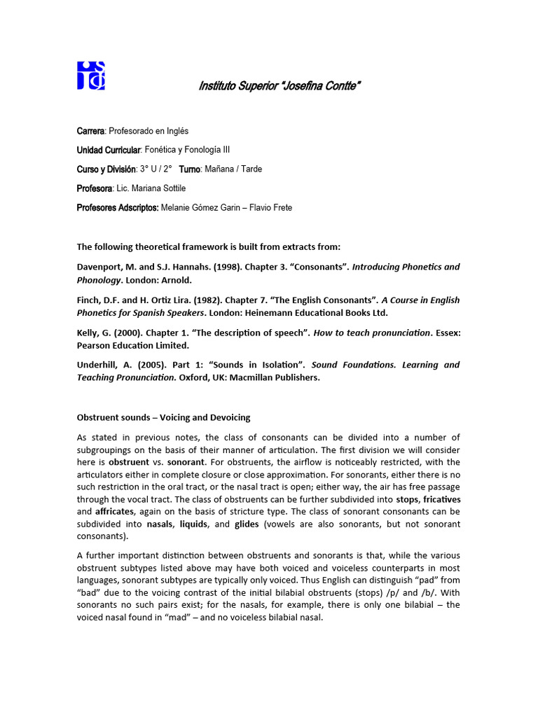 Voicing and Devoicing in English Consonants | PDF | Consonant | Human ...