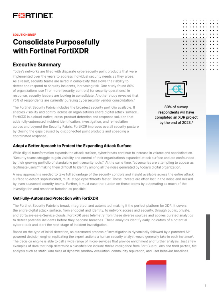 Consolidate Purposefully With Fortinet FortiXDR | PDF | Computer Security | Security