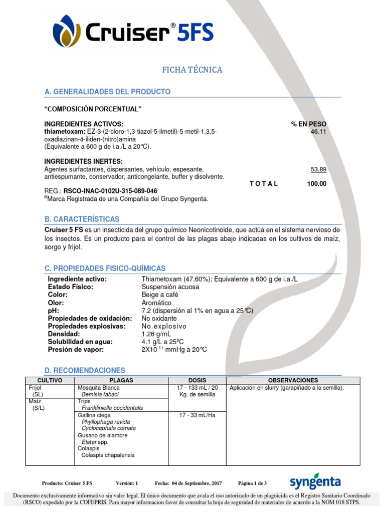 Fichatecnica-Cruiser 5 Fs | PDF | Residuos | Agua