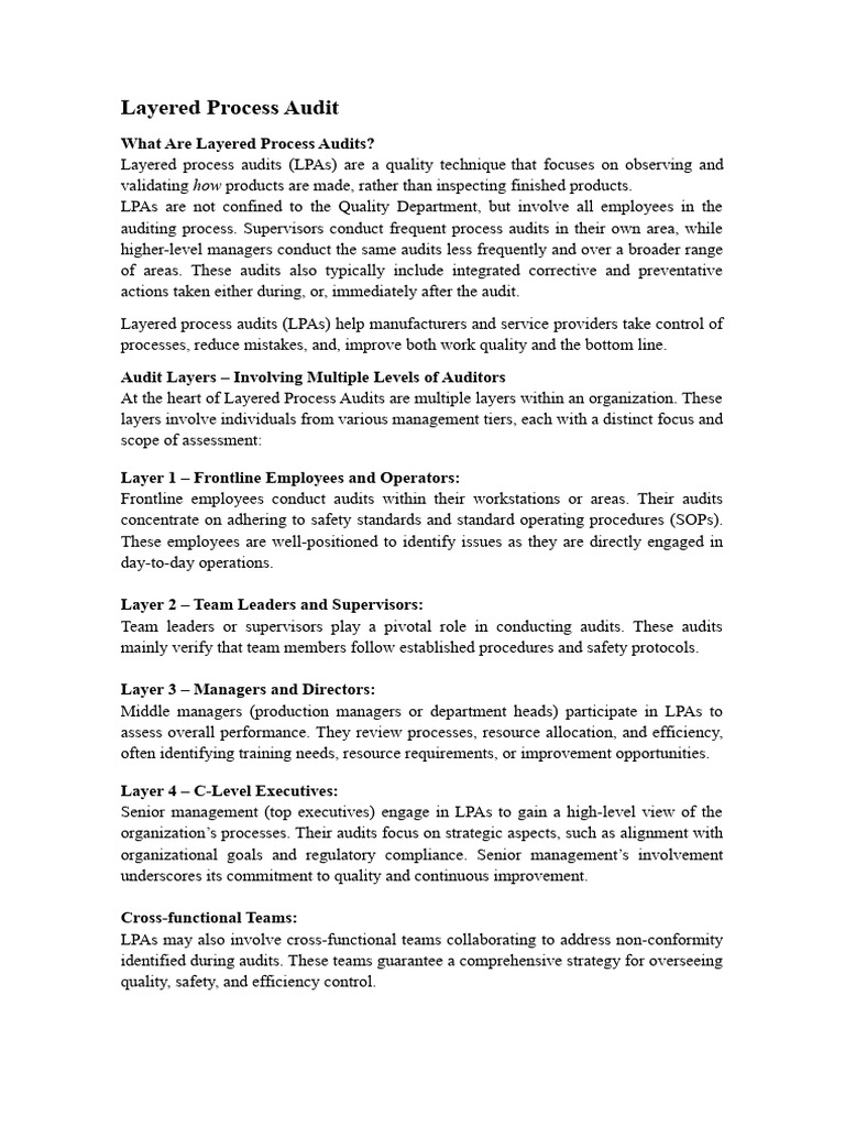 LPA - Layered Process Audit | PDF | Audit | Regulatory Compliance