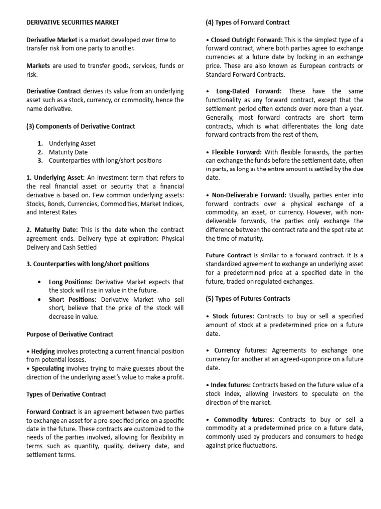 Overview of Derivative Securities Market | PDF | Derivative (Finance ...