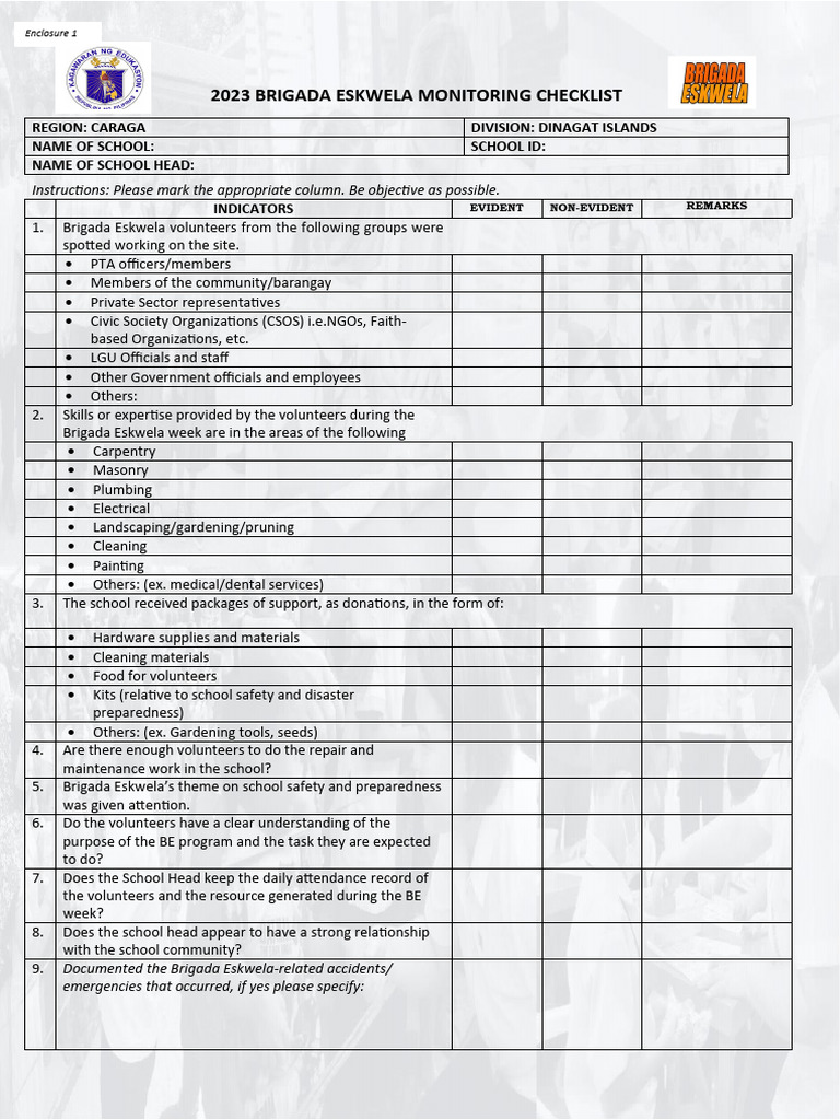2023 Brigada Eskwela Monitoring Tool | PDF | Volunteering