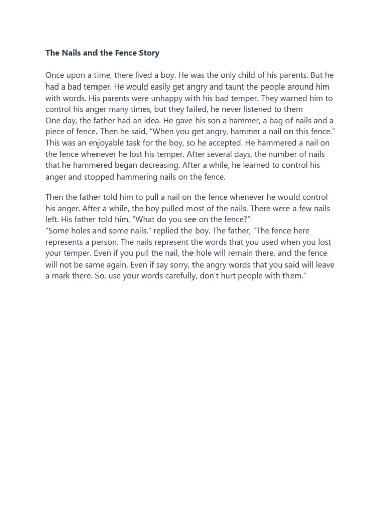 The Nails and The Fence Story | PDF